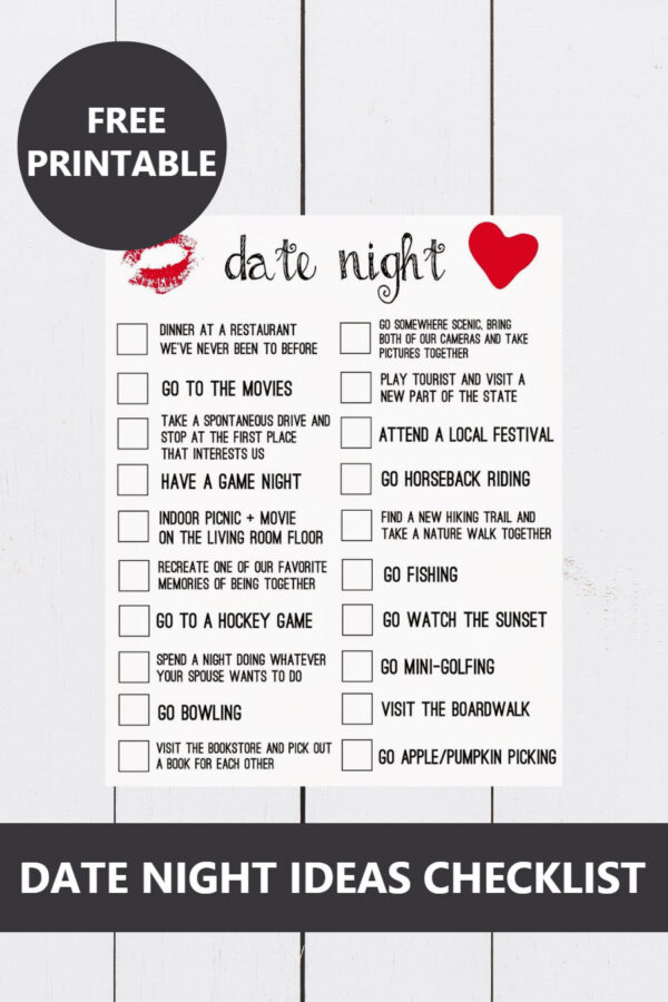 Date Night Ideas Checklist - Free Printable — Holoka Home